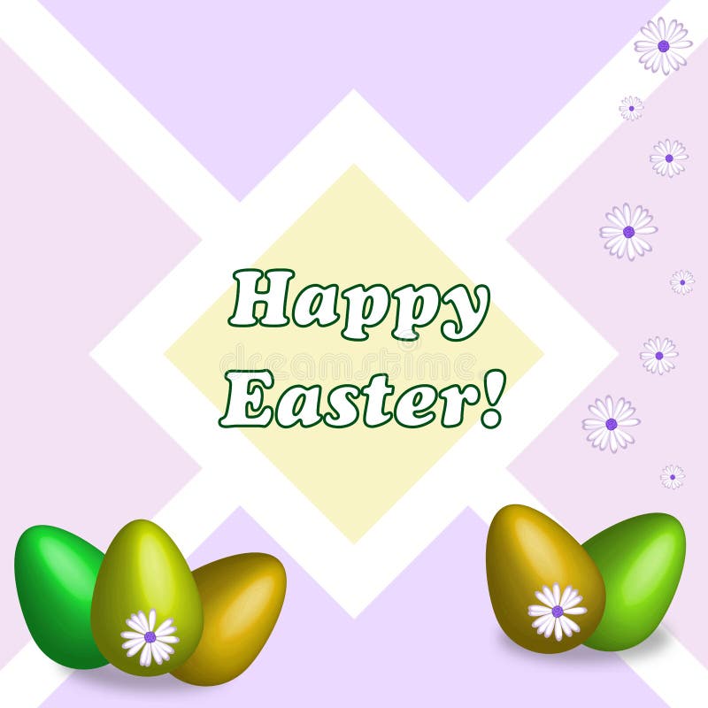 Happy Easter Card with Eggs Illustration - Green and Yellow Colors ...