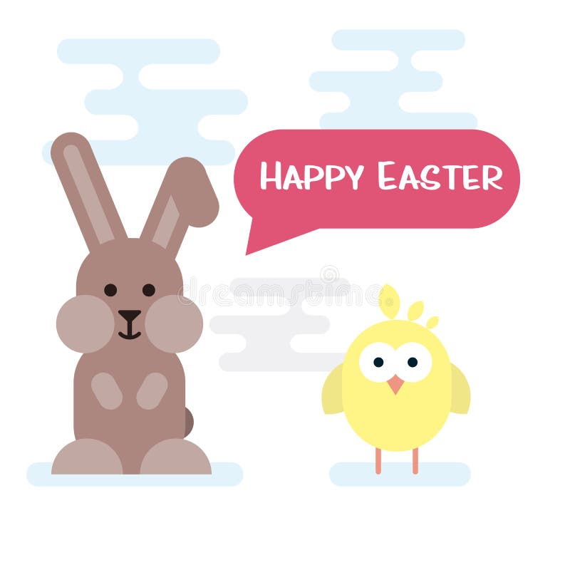 Happy Easter Card with Bunny and Chicken. Stock Vector - Illustration ...