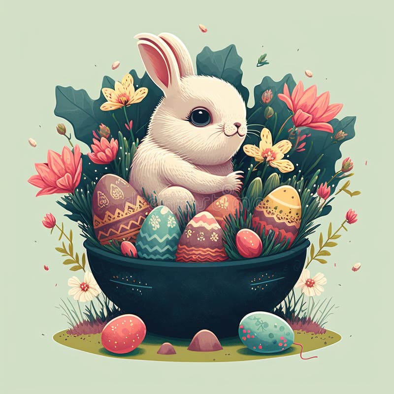 Happy Easter Card. Happy Easter, Bunny, Eggs, Rabbit. Generative AI ...
