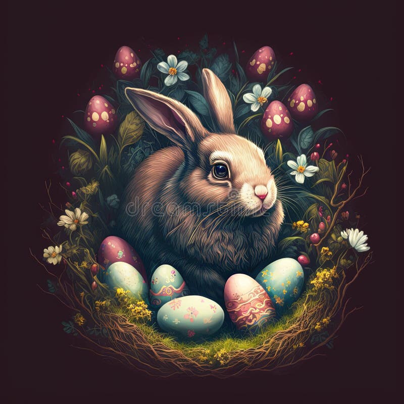 Happy Easter Card. Happy Easter, Bunny, Eggs, Rabbit. Generative AI ...