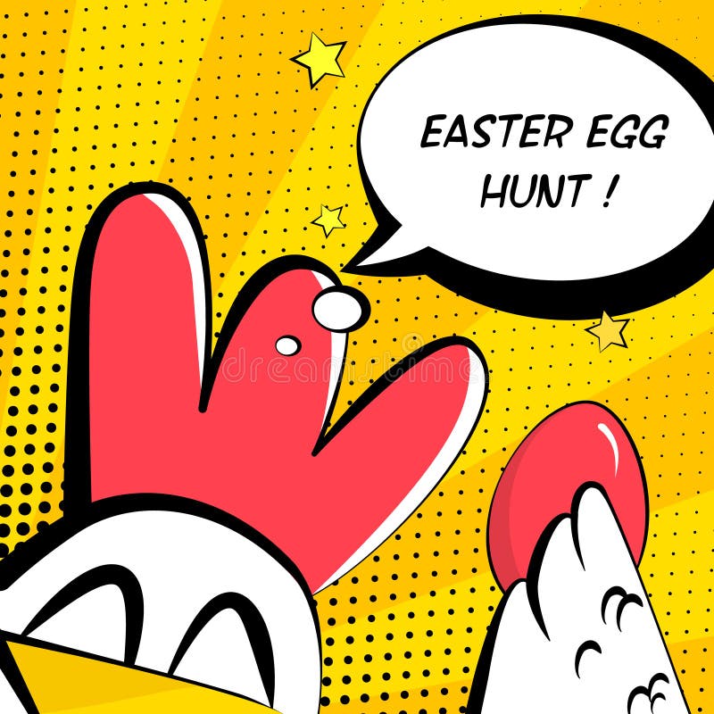 Happy Easter Card with Cock, Golden Egg and Text Cloud. Comics Style Stock Vector - Illustration ...