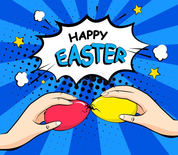 Happy Easter Card with Color Eggs and Hands. Comics Style Stock Vector ...