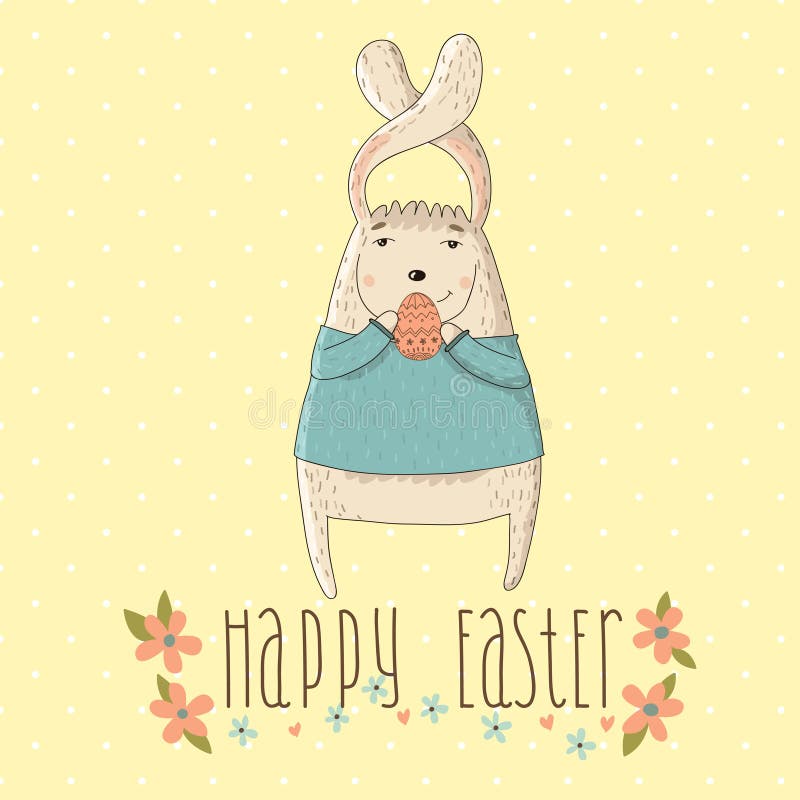 Happy Easter Card with Cute Bunny Stock Vector - Illustration of ...
