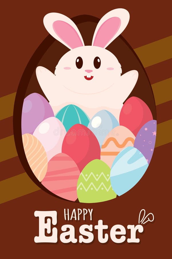 Happy Easter Card Cute Bunny Vector Stock Vector - Illustration of ...
