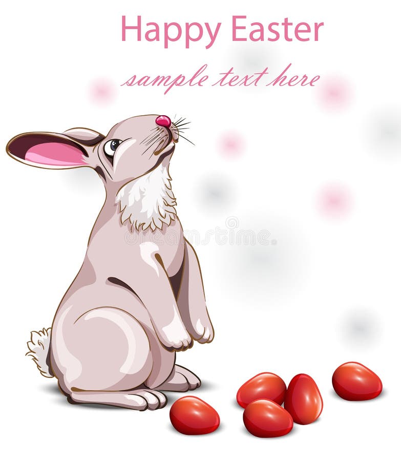 Happy Easter Card with Cute Rabbit. Vector Stock Vector - Illustration ...