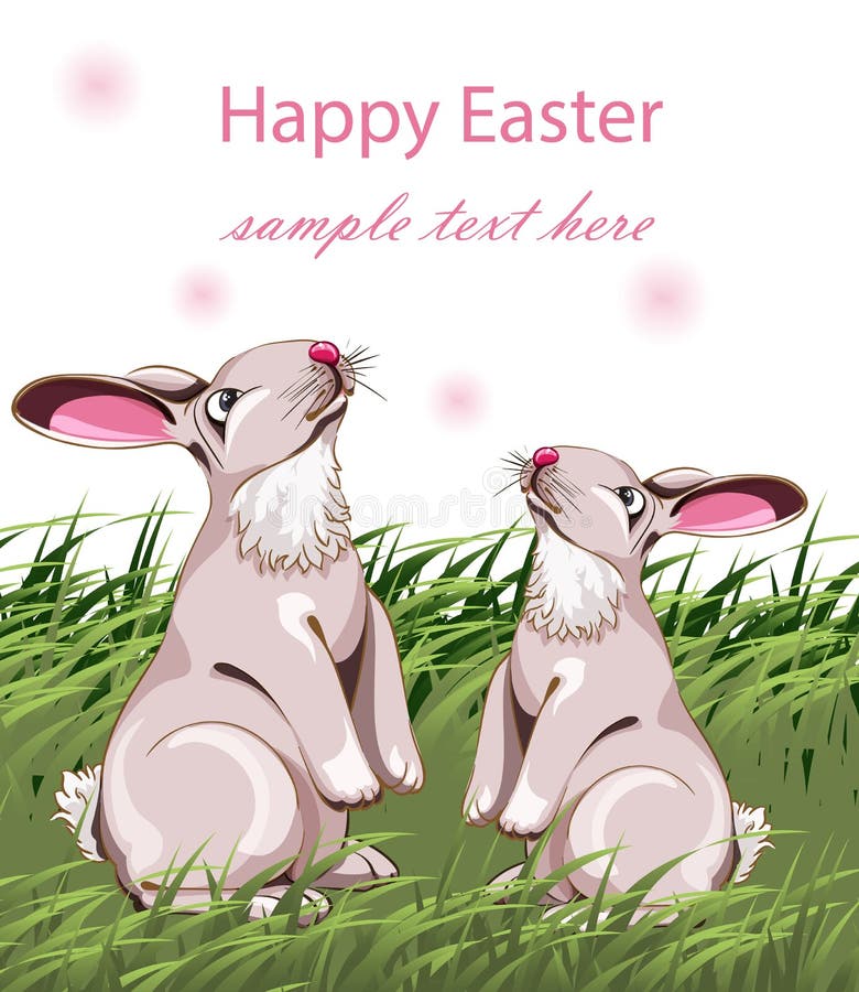 Happy Easter Card with Cute Rabbits. Vector Stock Vector - Illustration ...