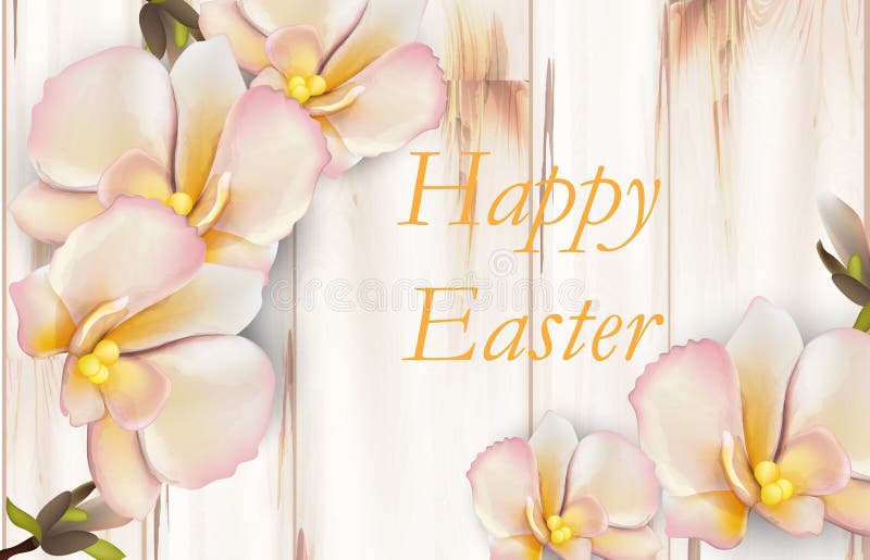 Happy Easter Card with Delicate Orchid Flowers Vector Realistic Stock ...