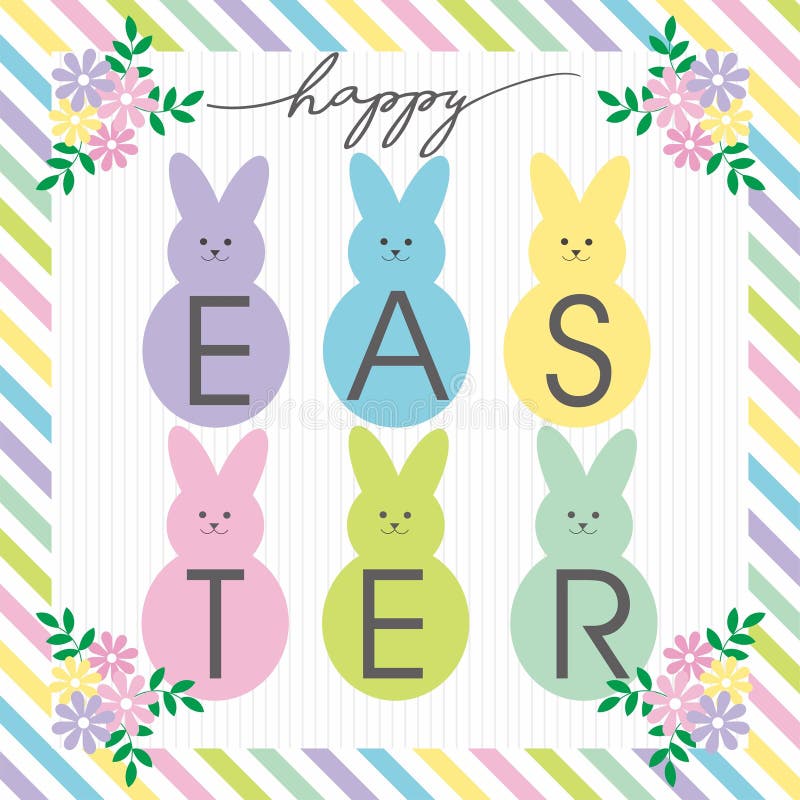 Happy Easter Card Design with Colorful Bunny and Flowers Stock Vector ...