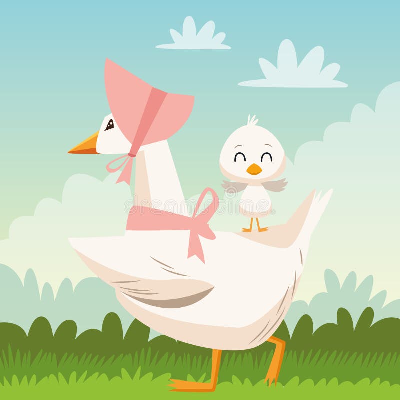 Happy Easter Card with Ducks Family in the Camp Stock Vector ...