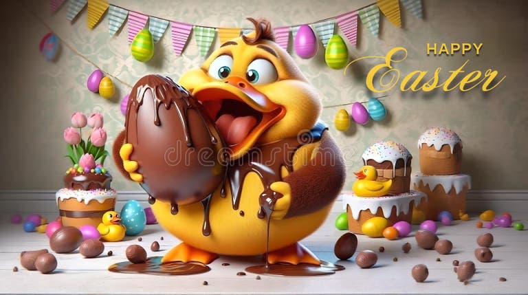 Happy Easter Card with Fat Duck Stock Illustration - Illustration of ...