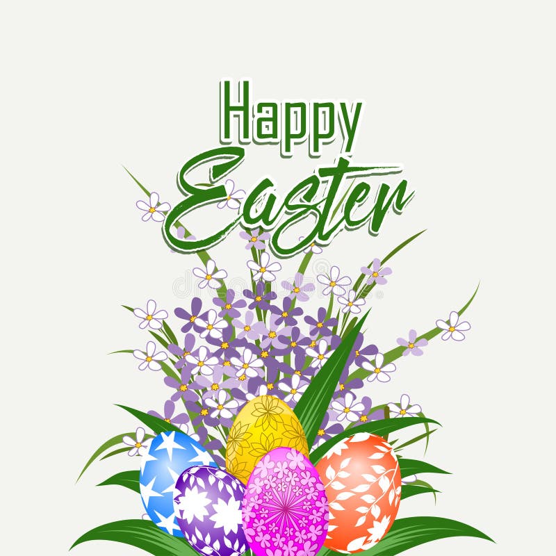 Happy Easter Card with Flower and Eggs Stock Vector - Illustration of ...