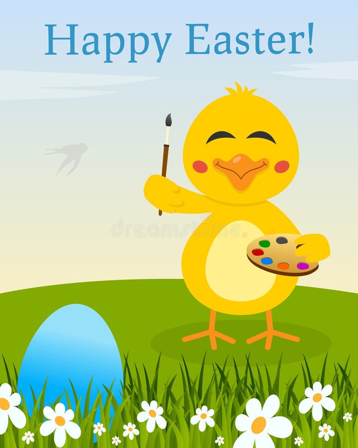 Funny Chick Happy Easter Card Stock Vector - Illustration of clouds ...