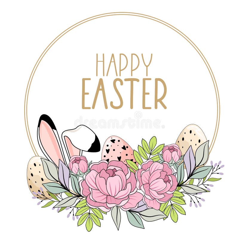 Happy Easter Card with Handwritten Phrase. Easter Elements, Flowers ...