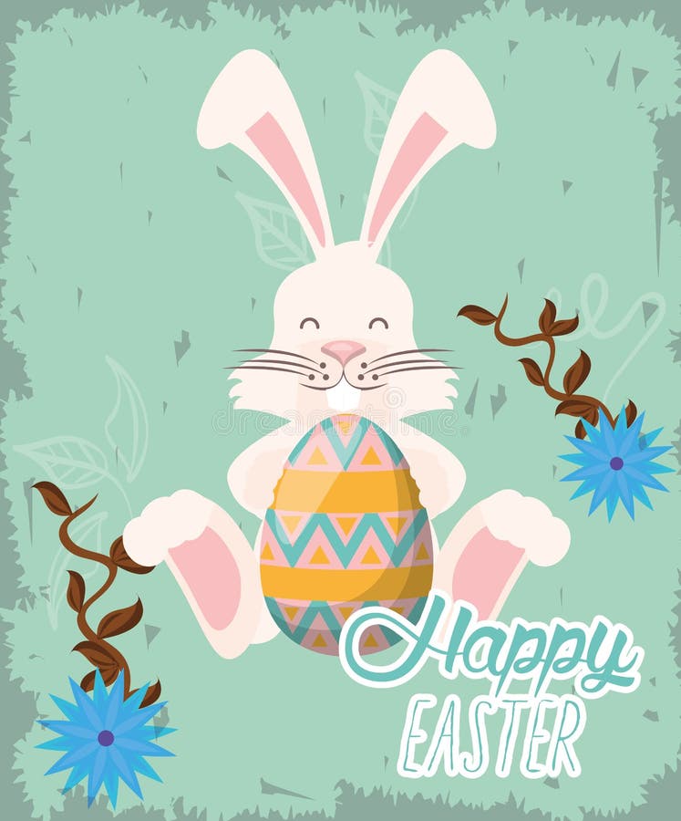 Happy Easter Card with Lettering and Rabbit Stock Vector - Illustration ...