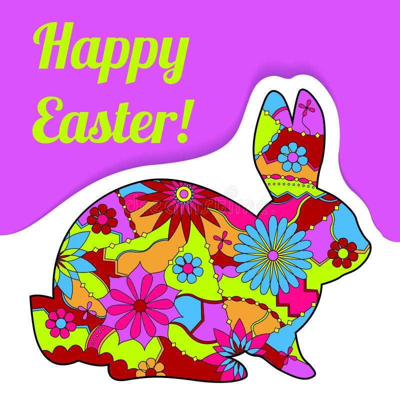 Happy Easter Card with Rabbit and Bubble Banner Stock Vector ...
