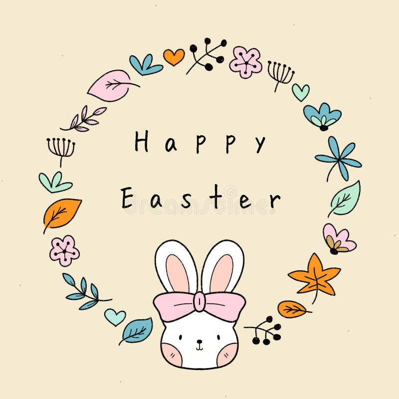 Happy Easter Card Simple Design. Bunny Flowers Easter Circle Frame ...