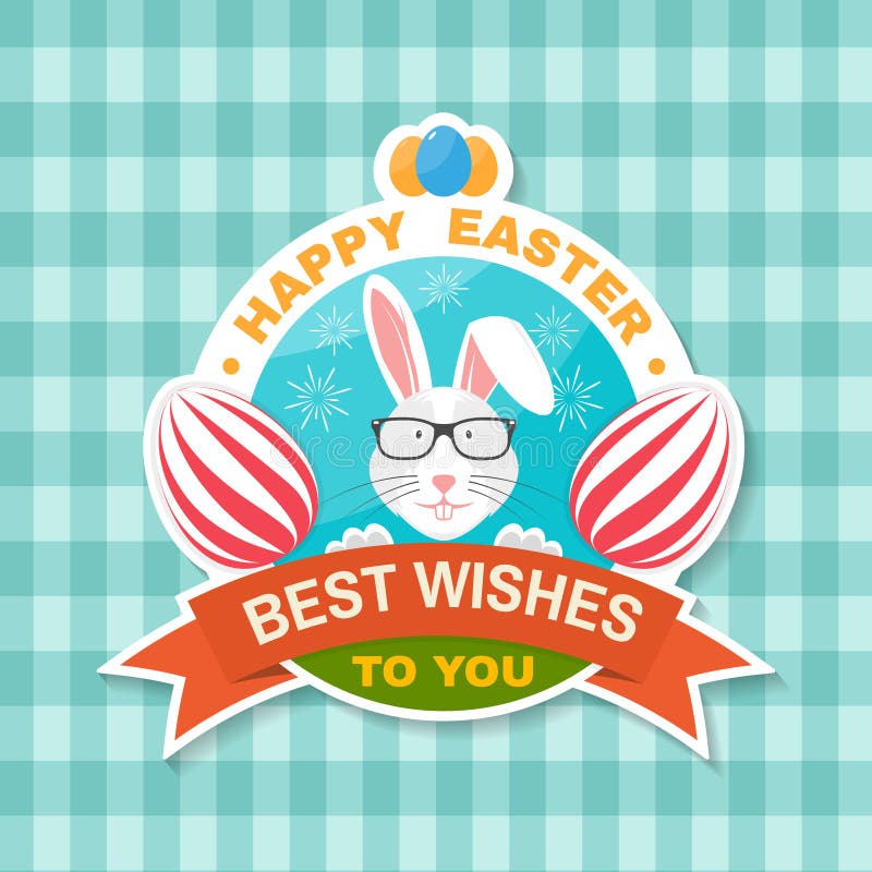 Happy Easter Card, Sticker, Patch. Vector. Typography Design with Easter Rabbit, Eggs. Modern ...