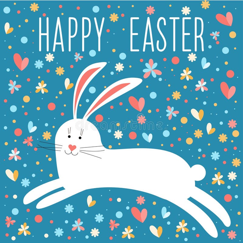 Happy Easter Card Template Theme. Funny Cartoon White Rabbit. Stock ...