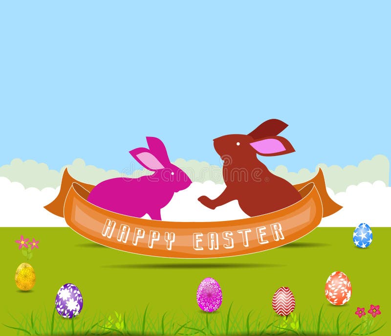 Happy Easter Card with Two Rabbit Vector Illustration Stock Vector ...