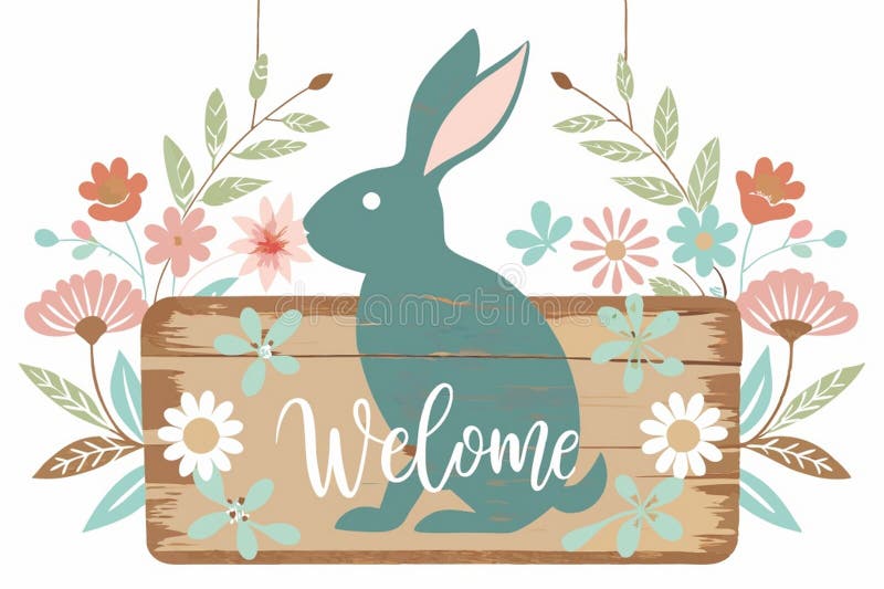 Happy Easter Card, Watercolor Vector of Cute Easter Rabbit, Eggs, and ...