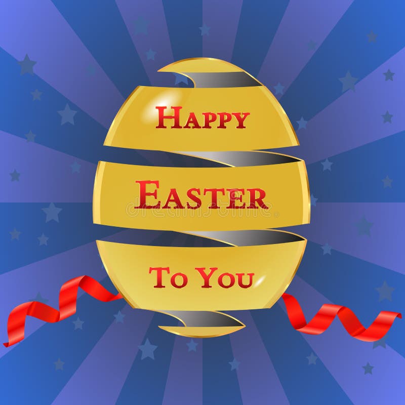Happy Easter Cards with Easter Eggs, Golden Egg with Ribbon, Stars ...