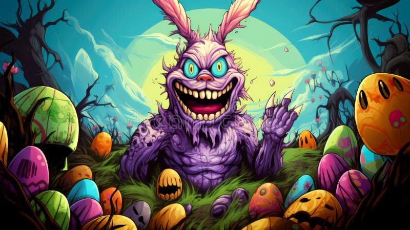 Happy Easter. Cartoon Horror Illustration of Easter Celebration Stock ...