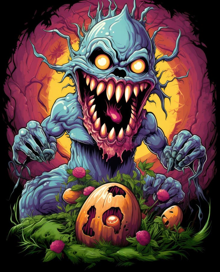 Happy Easter. Cartoon Horror Illustration of Easter Celebration Stock ...