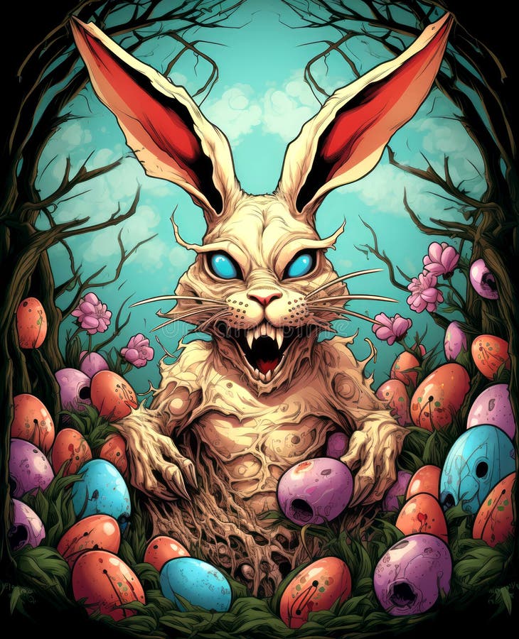 Happy Easter. Cartoon Horror Illustration of Easter Celebration Stock ...