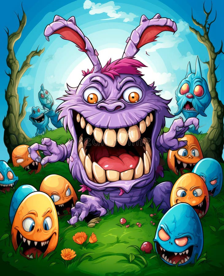 Happy Easter. Cartoon Horror Illustration of Easter Celebration Stock ...