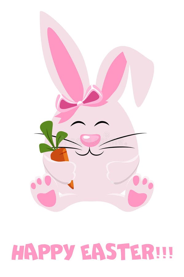 Happy Easter, Cartoon Rabbit with Carrot. Flat Cartoon Style Stock ...