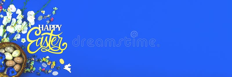 Happy Easter Celebration Banner on a Blue Background, Copy Space Stock ...