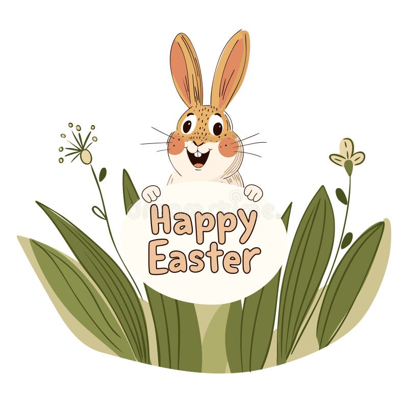 Happy Easter - Cheerful Bunny with Spring Flowers Stock Vector ...