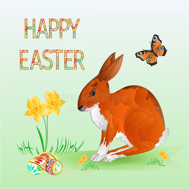 Happy Easter Cheerful Spring Bunny Vector Stock Vector - Illustration ...