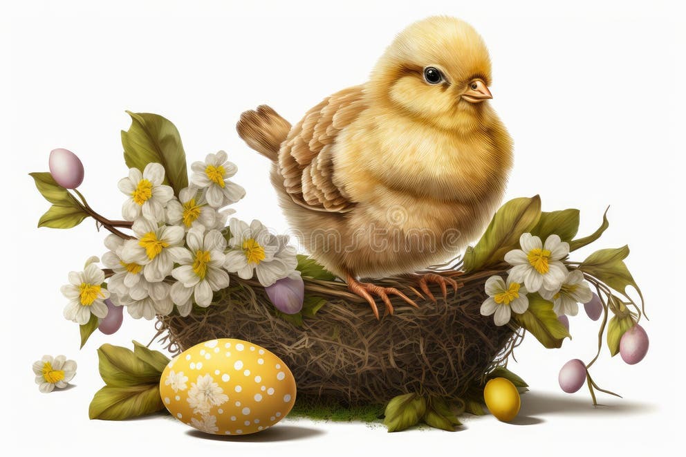 Happy Easter Easter Chick Designs Chick with a Basket Stock Illustration - Illustration of ...