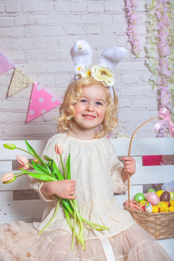 Happy Easter child girl stock photo. Image of girl, studio - 244292200
