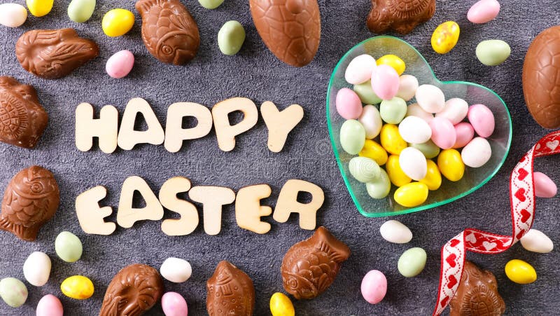 Happy Easter and Chocolate Easter Egg Stock Photo - Image of banner ...