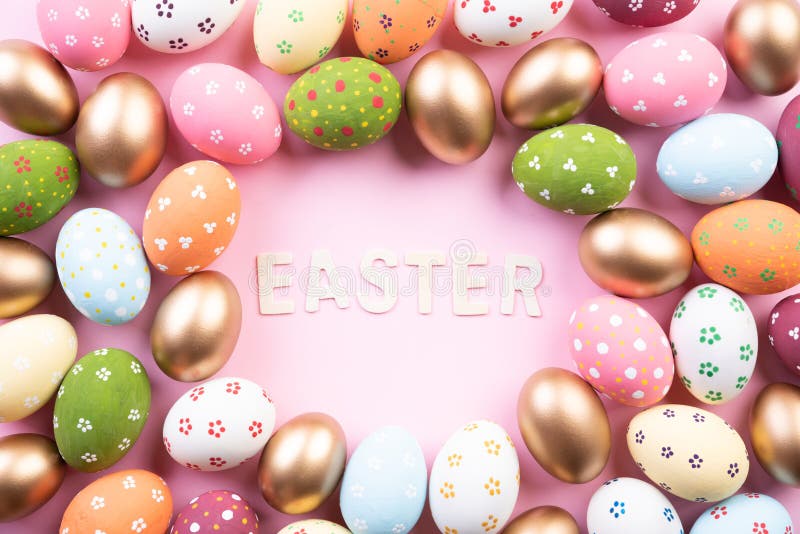 Happy Easter! Closeup Colorful Easter Eggs Background. Happy Family ...