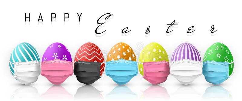 Happy Easter. Color Easter Egg in Medical Face Mask on White Background ...