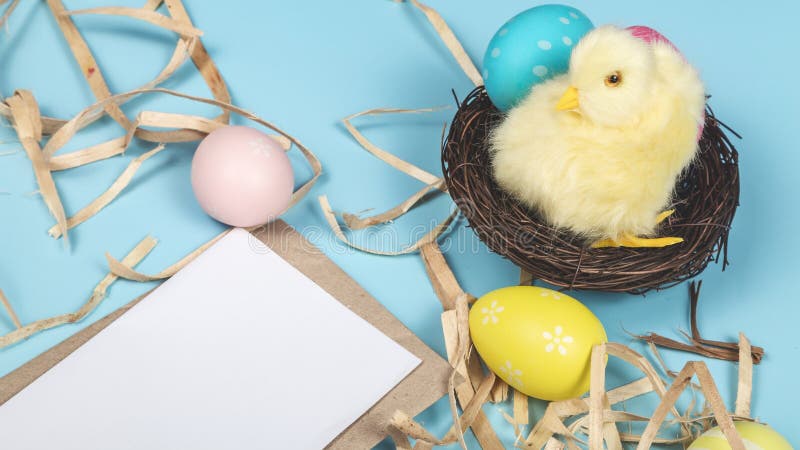 Happy Easter. Colored Easter Eggs with Cute Chicken and Envelope and ...