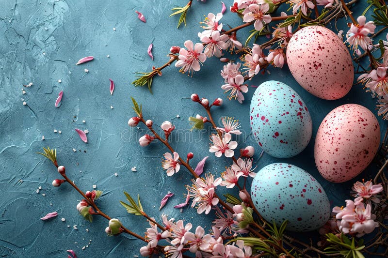 Happy Easter! Colorful Easter Chocolate Eggs with Cherry Blossoms Flat ...