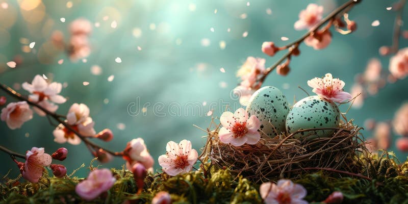 Happy Easter! Colorful Easter Chocolate Eggs with Cherry Blossoms Flat ...