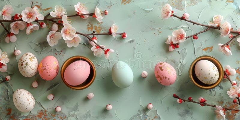 Happy Easter! Colorful Easter Chocolate Eggs with Cherry Blossoms Flat ...