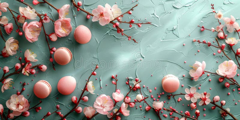 Happy Easter! Colorful Easter Chocolate Eggs with Cherry Blossoms Flat ...