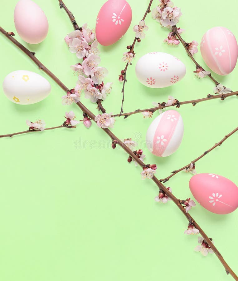 Happy Easter! Colorful Easter Eggs with Cherry Blossoms Stock Image ...