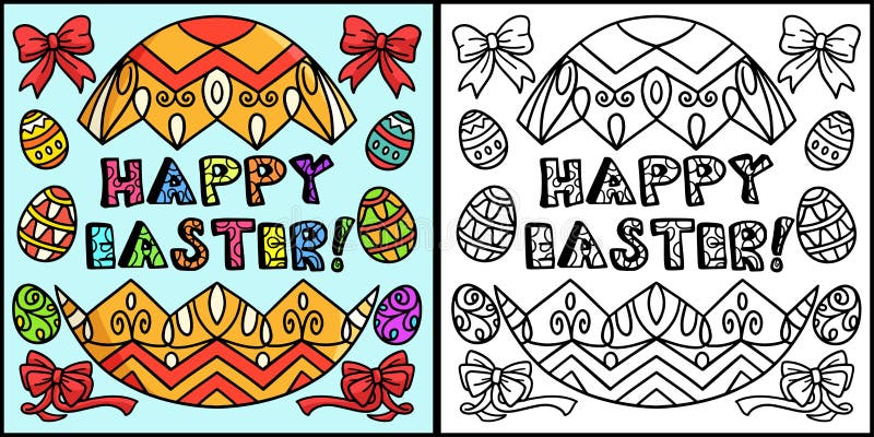 Happy Easter Coloring Page Colored Illustration Stock Vector ...