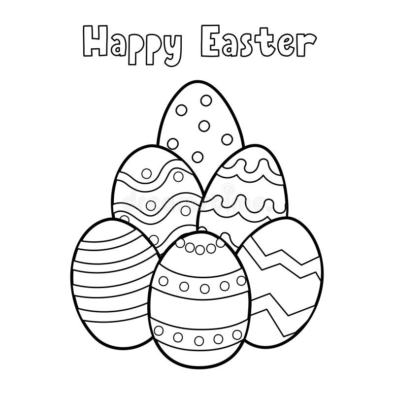 Easter Coloring Pages Set with Cute Bunny and Eggs. Black and White ...