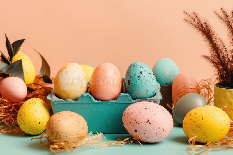 Happy Easter Composition with Multicolored Dotted Eggs Pastel Colors ...
