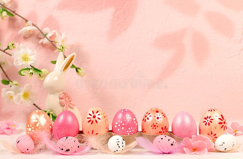 Happy Easter Concept. Abstract Easter Composition with Pink and Gold ...