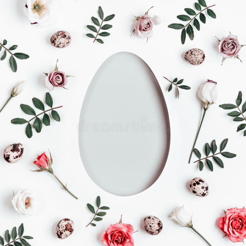 Happy Easter Concept. Creative Layout with Floral Pattern and Quail ...