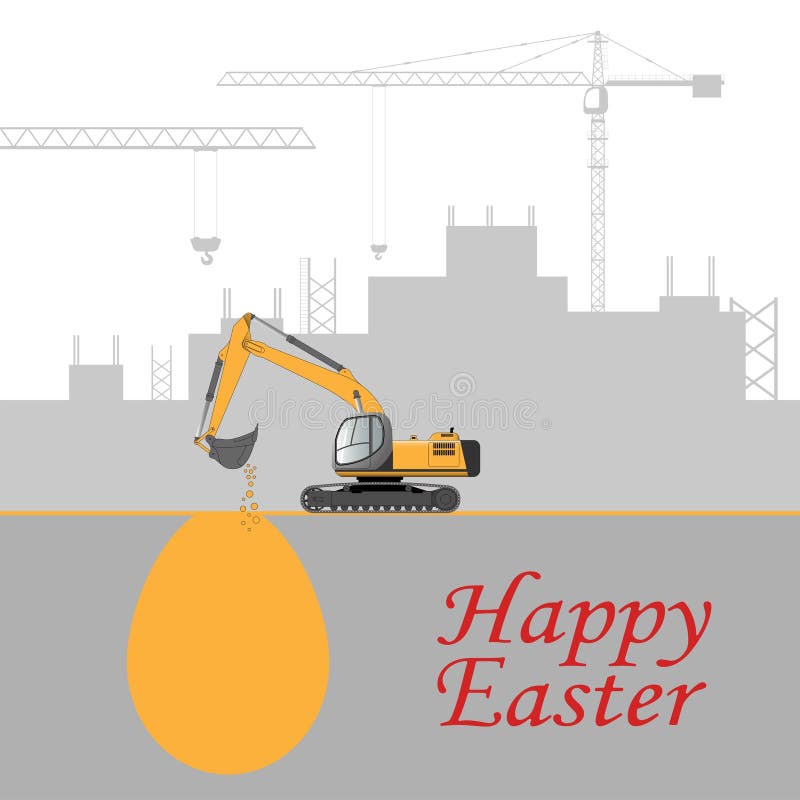 Happy Easter Concept. an Excavator Digs Up an Easter Egg Stock Vector ...